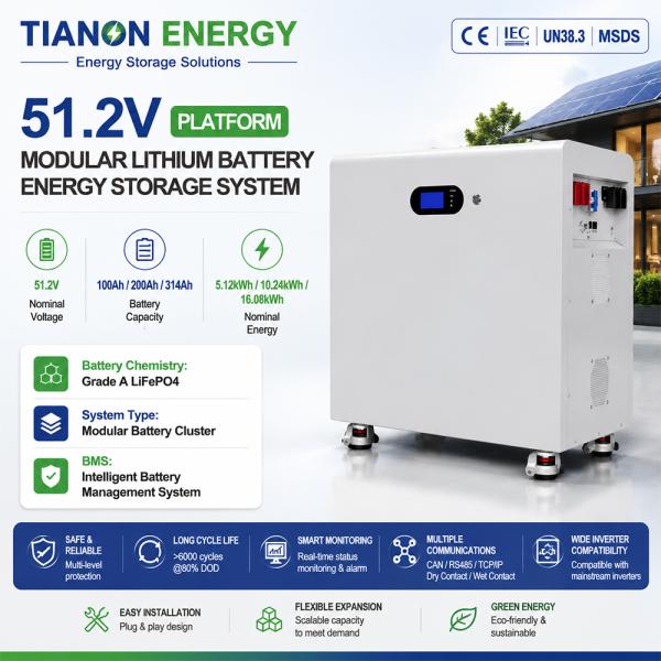 Quality 51.2V 16.08kWh 314Ah LiFePO4 Battery Energy Storage System Modular Cluster CAN RS485 TCP/IP Home Commercial ESS for sale