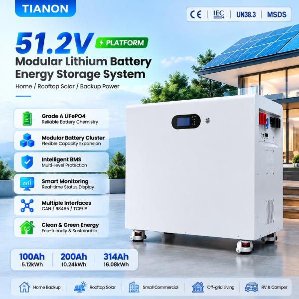 Quality 51.2V 5.12kWh 100Ah LiFePO4 Battery Energy Storage System Modular Cluster CAN RS485 TCP/IP Home Commercial ESS for sale