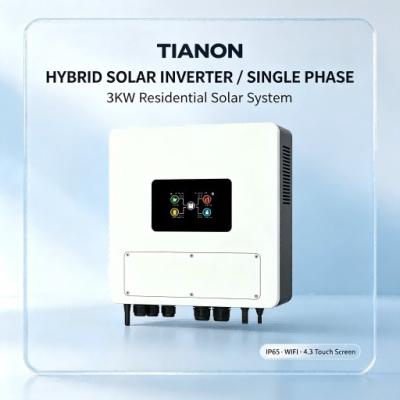 China 3kW Single Phase Hybrid Solar Inverter IP65 50-450V MPPT 230Vac with 4.3 Inch Touch Screen Tianon for sale