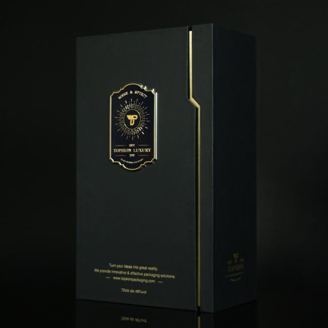 Premium wine bottle packaging with metal label detail