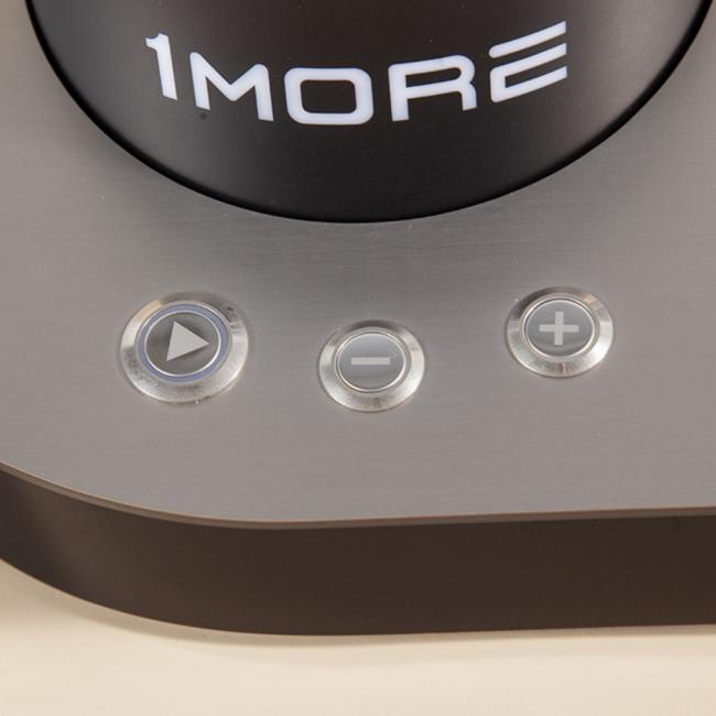 Clear acrylic headphone display stand with LED lighting - front view