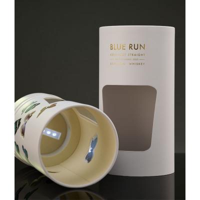 China Rotatable Display Luxury Wine Bottle Tube Box Packaging With Clear Window And LED Light for sale