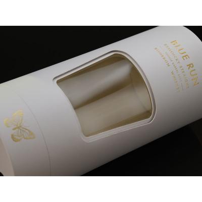 China Rotatable Display Luxury Wine Bottle Tube Box Packaging With Clear Window And LED Light for sale
