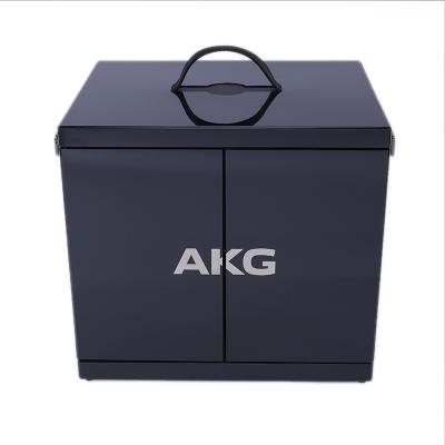 China Double Open Door Portable Metal Acrylic Suitcase Desktop Headphone Display Racks Earphone Stand for sale