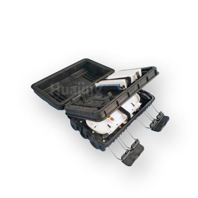 China 4 Cable Inlets Buckled Horizontal Fiber Optic Closure Box Type PLC Splitter Optical Network IP65 for sale