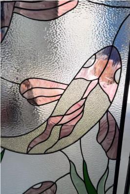 China Custom Koi Design Entry Door Glass Insert Decorative Glass Panel Beveled Glass for sale