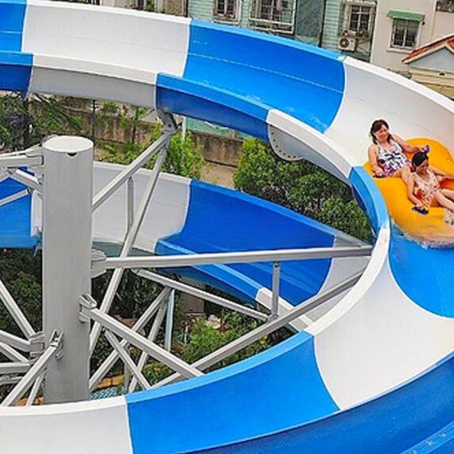 Colorful water slide installation in water park