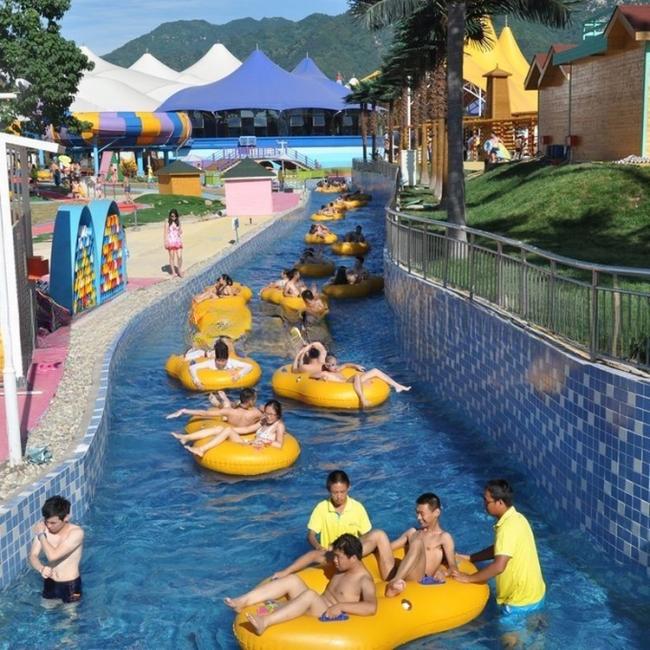 Lazy River water attraction showing colorful fiberglass construction