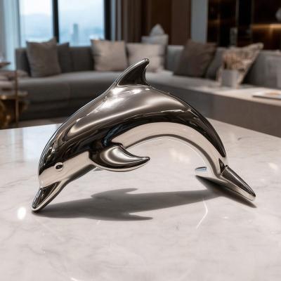 China Mirror Polished Dolphin Metal Sculpture Weather Resistant SS Sculpture For Hotel Decoration for sale