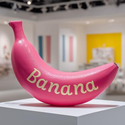 China Pink Cartoon Fiberglass Resin Sculpture , Banana Sculpture FRP Ornament For Indoor Decoration for sale
