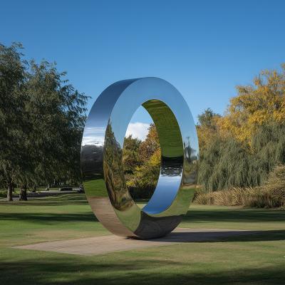 China Large Stainless Steel Sculpture , Public Art Circular Garden Sculptures For Park Decoration for sale