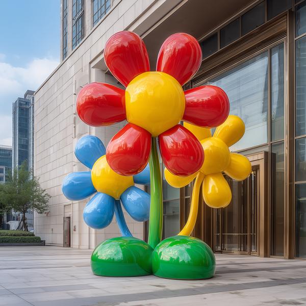 Quality Bright Coloured Flower Metal Sculpture Customized Modern Art Sculpture For Commercial Space for sale