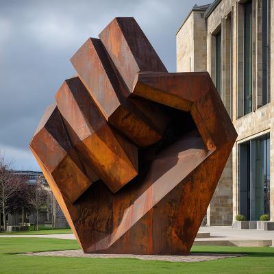 China Punching Fist Shape Corten Steel Sculpture Customized Outdoor Weathering Steel Sculpture for sale