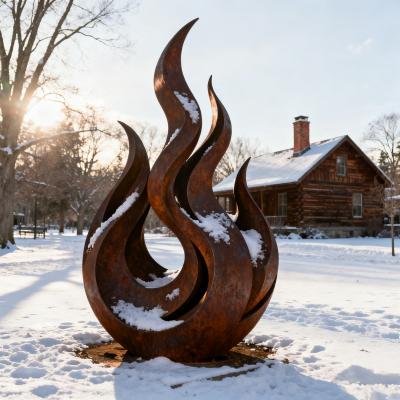 China Flame Corten Steel Sculpture Natural Rusted Metal Sculpture For Outdoor Space Decor for sale