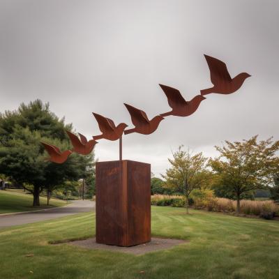 China Custom Outdoor Bird Corten Steel Sculpture Public Art For City Garden Ornaments for sale