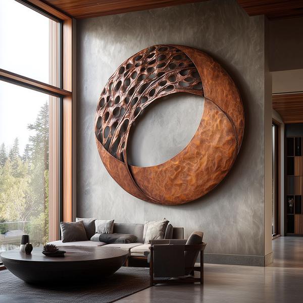 Quality Modern Abstract Round Bronze Relief Wall Art For Home Hotel Decoration for sale