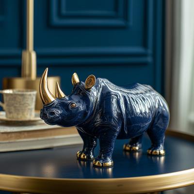 China Indoor Custom Resin Sculpture Customized Rhino Garden Ornament For Hotel Decoration for sale