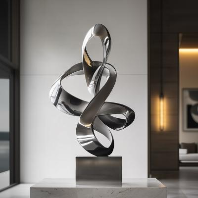 China Mirror Polished Stainless Steel Abstract Sculpture Metal Art For Lobby Decoration for sale