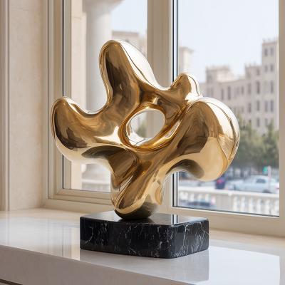 China Golden Electroplated Abstract Hotel Sculpture Metal Art For Room Decoration for sale