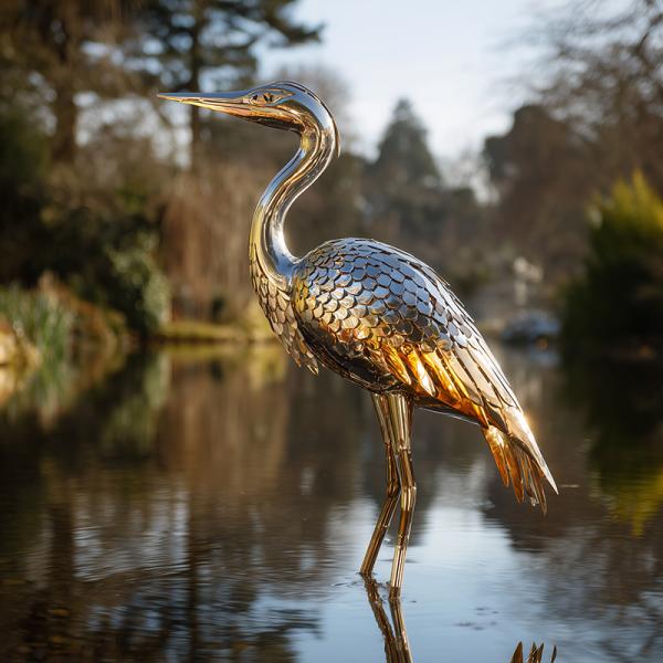 Quality Mirror Polished Crane Outdoor Metal Sculpture Bird Statue For Garden Decor for sale