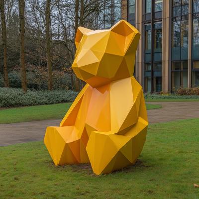 China Geometric Cartoon Bear Outdoor Metal Sculpture Modern Art Statue For Garden Decor for sale