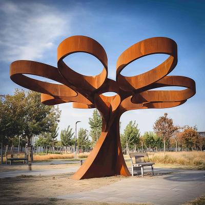 China Durable Anti Corrosion Corten Metal Tree Sculpture Contemporary Yard Art For Outdoor Decoration for sale