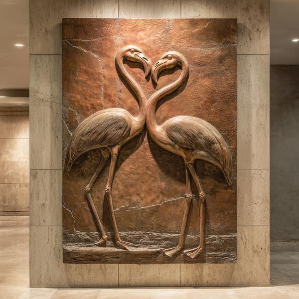 Quality Metal Flamingos Wall Sculpture Modern Decorative Art for Public Spaces for sale