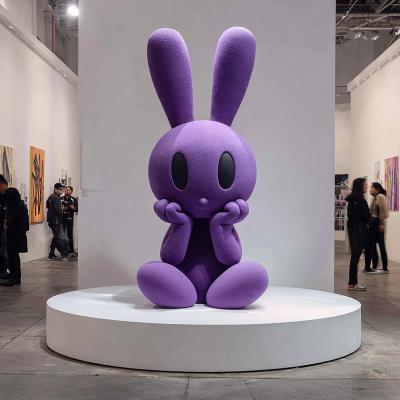 China Flocked Purple Cartoon Rabbit FRP Sculpture Modern Decorative Art for Playground for sale