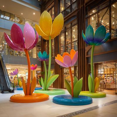 China Colorful Flower Metal Sculpture Modern Art Installation for Mall Interiors for sale