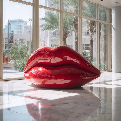 China Glossy Red Lip FRP Sculpture Contemporary Pop Art for Interior Decoration for sale