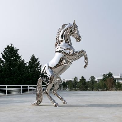 China Modern Stainless Steel Rearing Up Horse Sculpture Polished Silver Outdoor Art for sale