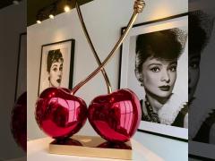 Modern Glossy Cherry Metal Sculpture for Interior Decoration