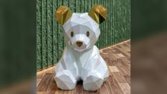 White Geometric Cartoon FRP Bear Sculpture for Modern Indoor Decor