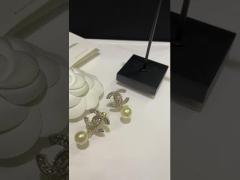 Versatile Style Gold Luxury Earrings Double C Stud Earrings With Diamond Accents