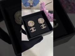 High Durability Luxury Crystal Earrings Double C Pendant Earrings With Pearls