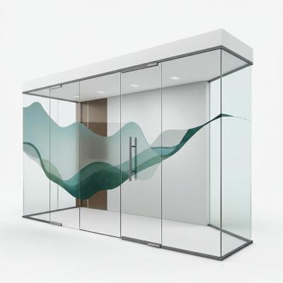 China Parede divisória de vidro sem enquadramento com vidro de arte para design de escritório moderno à venda