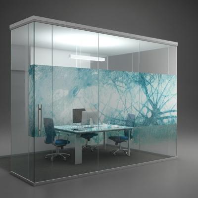 China Parede divisória de vidro sem enquadramento com vidro de arte para design de escritório moderno à venda