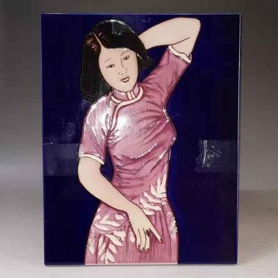 China Hand-painted Ceramic Art Tile Picture with Chinese Lady Pattern for Home Decoration for sale