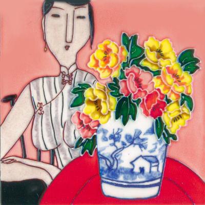 China Hand-painted Women Picture Ceramic Picture Tiles for Gift for sale