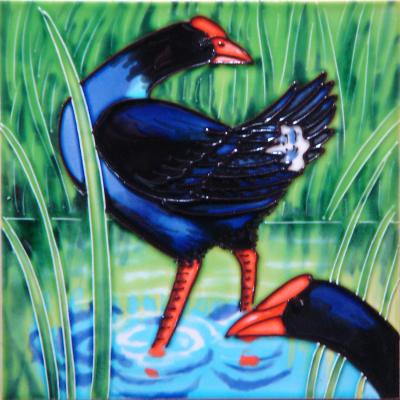 China Handmade and Hand-Painted Glazed Ceramic Birds Tile Picture Wall Hanging Artwork for sale