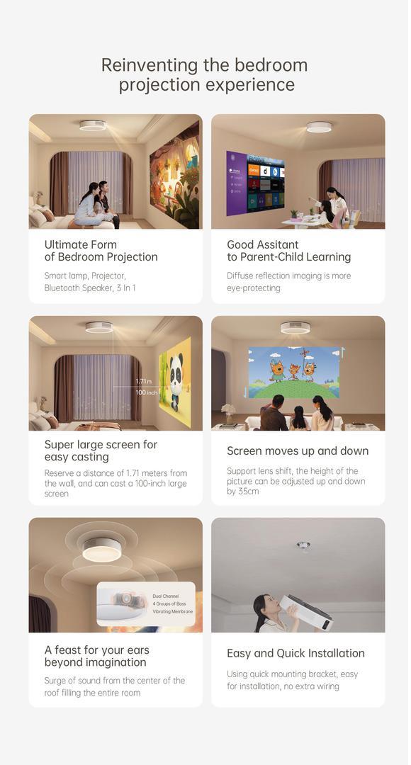 4K 800 lumens smart laser projector 4G+32G memory, PST ceiling projector lamp short-throw front projection technology usage demonstration