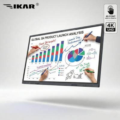 China 65 Inch 4K UHD Interactive Flat Panel IFPD 16+256G Android Windows Touchscreen Smart Whiteboard AI Person Tracking Camera Multi-Touch Electronic Board Display Aluminum Frame for sale