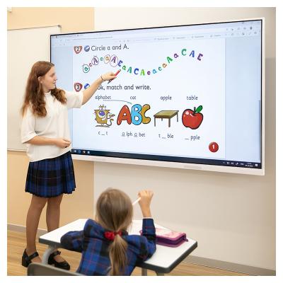 China 55 65 75 85 Inch Pen Finger Touch Dual System Interact Flat Panel 4k Lcd Digital Interactive Smart Boards for Schools Teaching for sale