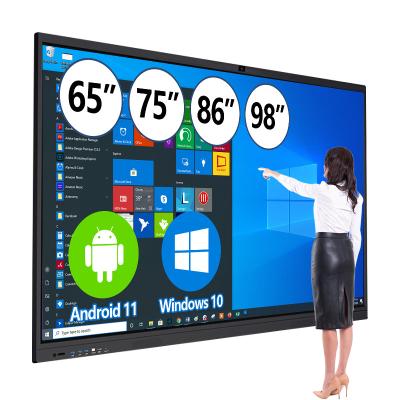 China Hot Selling 4K 65 75 85 98 110 Inch Android Touch Screen Multi-language Lcd Smart Board Interact Board Interactive Whiteboard for sale