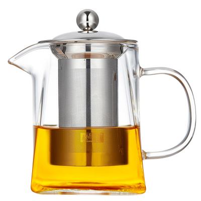 China 2018 new design square shape Heat-Resistant Borosilicate pyrex glass teapot with SS infuser for sale