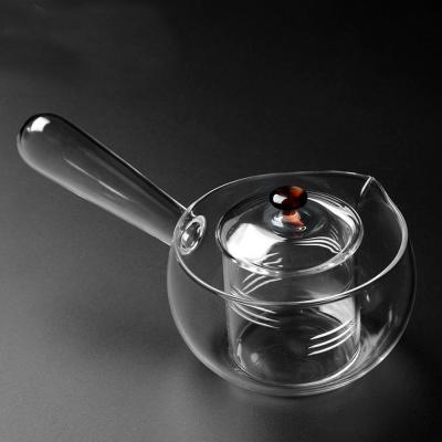 China Handmade Side Handle Clear Glass Cooking Teapot With Fixed Infuser 400ml 13.5oz for sale