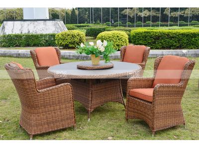 China CA1550  half round rattan 5pcs dining set with glass top for sale