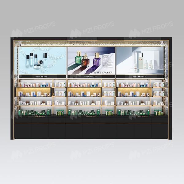 Quality TJiS-B2 Shiny Silver Wallpaper Skincare Display Cabinet with 40mm Light Box for sale