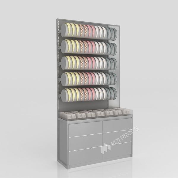 Quality GDR08-SP02 Cosmetic Display Shelf with Gray Velvet Headband Cylinders and Efficient Storage for Cosmetics Retail Stores for sale