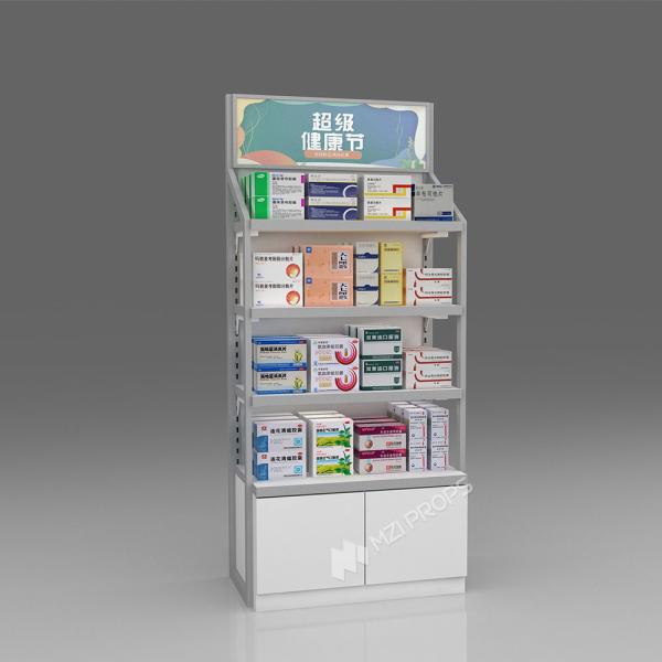 Quality JYaS-YZ-05B High-End Boutique Pharmacy Design Cabinet for Pharmacy Entrance with White Glossy Boards for sale